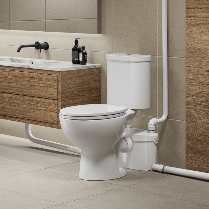 SUPERFLO Upflush Toilet for Basement-Macerating Toilet with 600W Macerator Pump with 4 Water ...